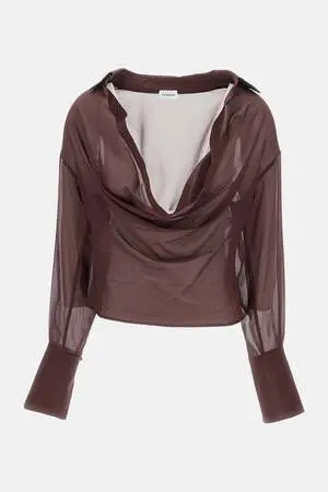 Andamane Lilia Silk-Blend Blouse With V-Neck Red