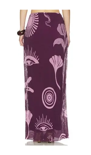 CALA DE LA CRUZ Pleated Maxi Skirt With Nature Graphics