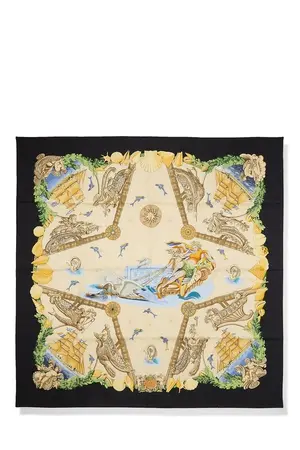 Hermès Black & Multicolor 'balade Ocean' Silk Scarf 90 Black