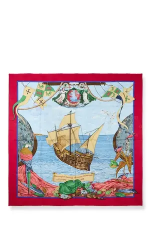 Hermès Multicolor 'les Amériques' Silk Scarf 90 - Red