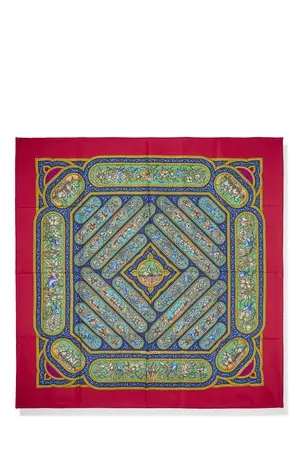 Hermès Multicolor 'qalamdan' Silk Scarf 90 - Red