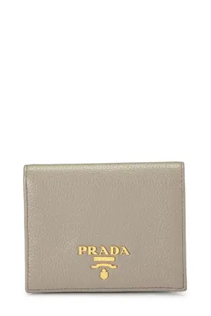 Prada Vitello Daino Compact Wallet - Grey