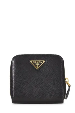 Prada Saffiano Zip Around Coin Purse - Black