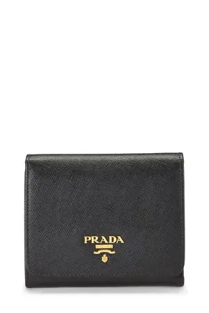 Prada Saffiano Snap Compact Wallet - Black