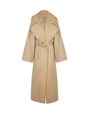 Balmain Long Cotton Gabardine Trench Coat - Beige