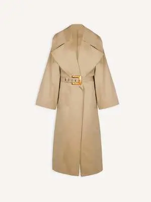 Balmain Long Cotton Gabardine Trench Coat - Beige