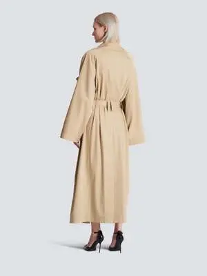 Balmain Long Cotton Gabardine Trench Coat - Beige