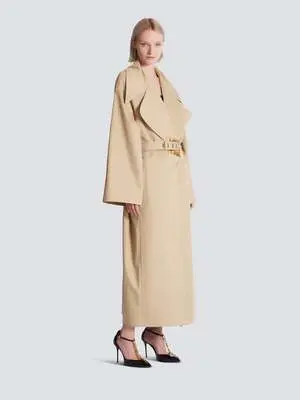 Balmain Long Cotton Gabardine Trench Coat - Beige