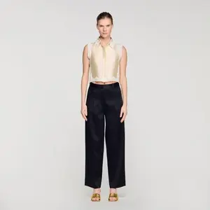 Sandro Satin-effect Wide-leg Trousers - Black