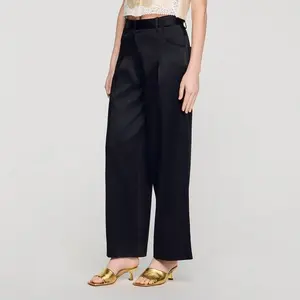 Sandro Satin-effect Wide-leg Trousers - Black