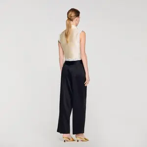 Sandro Satin-effect Wide-leg Trousers - Black
