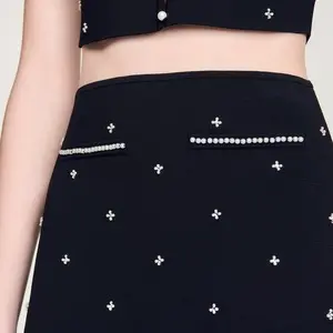 Sandro Rhinestone Embroidered Knit Mini Skirt