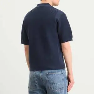 Drole De Monsieur Monogramme Open Weave Polo - Navy