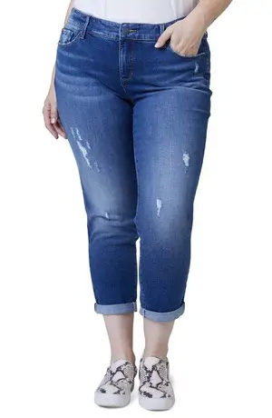 SLINK JEANS Distressed Roll Cuff Boyfriend Jeans