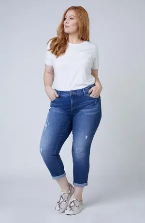 SLINK JEANS Distressed Roll Cuff Boyfriend Jeans