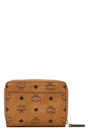 Mcm Aren Brass Plate Wallet In Visetos - Cognac