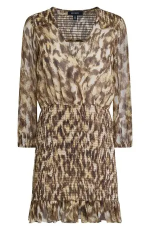 Bcbgmaxazria Leopard Print Smocked Chiffon Mini Dress