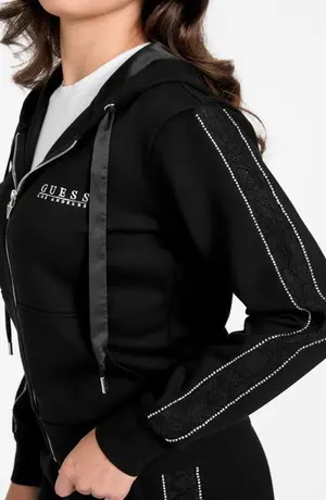 Guess Rhinestone Embellished Zip Hoodie - Jet Black-black