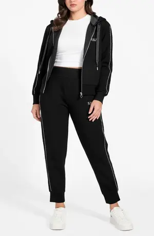 Guess Rhinestone Embellished Zip Hoodie - Jet Black-black