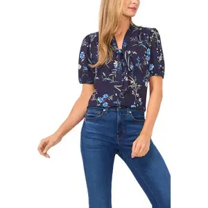 CECE DUPRAZ Floral Tie Neck Georgette Top