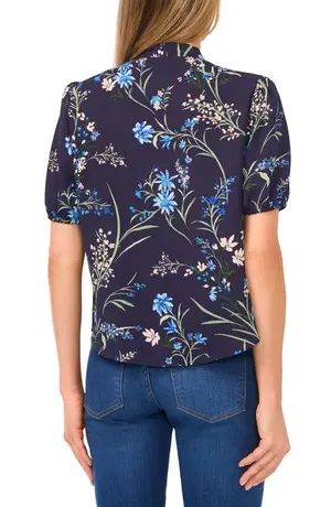 CECE DUPRAZ Floral Tie Neck Georgette Top