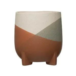 STORIED HOME Stoneware Footed Planter - Orange