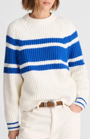 Madewell Striped Raglan Sleeve Sweater - Ivory And Blue Apres Stripe