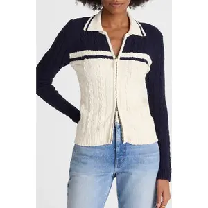 Madewell Colorblock Cable Knit Zip Cardigan