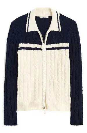 Madewell Colorblock Cable Knit Zip Cardigan