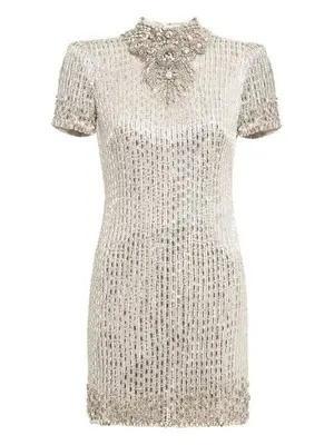 Jenny Packham Kitty Crystal-embellished Turtleneck Mini Dress - Ammonite