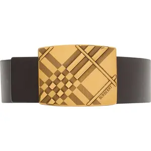 Burberry Reversible Engraved Check Belt - Peat Brown/sand Beige