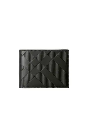 Burberry Embossed Check Slim Bifold Wallet - Black