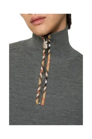 Burberry Check Trim Wool Half-zip Sweater