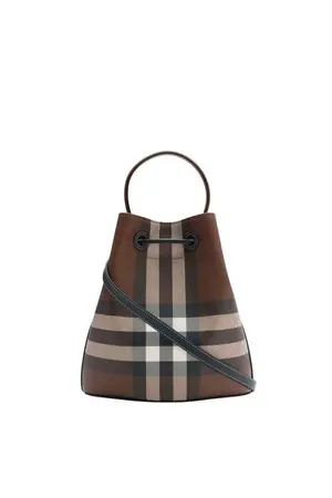 Burberry Small Check Bucket Bag - Dark Birch Brown