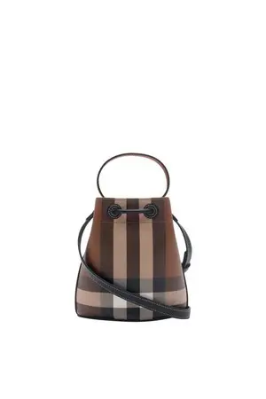 Burberry Mini Check Bucket Bag - Dark Birch Brown