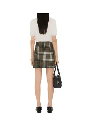 Burberry Check Bonded Wool Trench Mini Skirt