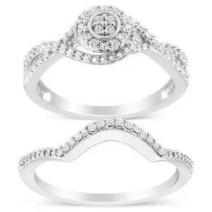 HAUS OF BRILLIANCE Sterling Silver Diamond Bridal Ring Set - White