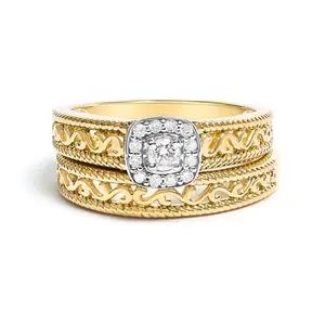 HAUS OF BRILLIANCE 14k Gold Plated Silver Diamond Bridal Ring Set - Yellow