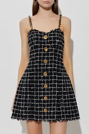 Balmain Sleeveless Tweed Mini Dress - Black