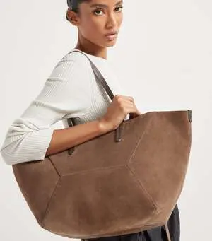 Brunello Cucinelli Medium Suede Duo Tote Bag - Brown