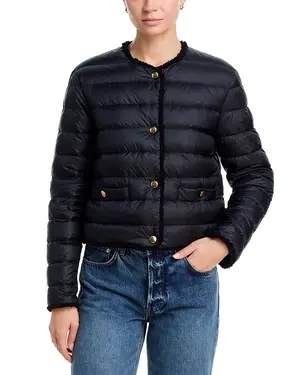 Moncler Fleurs Quilted Jacket With Textured Trim - Black