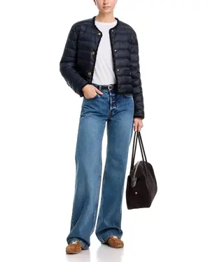 Moncler Fleurs Quilted Jacket With Textured Trim - Black