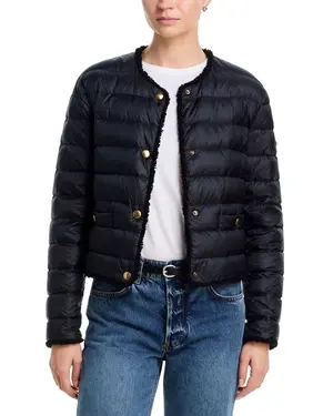 Moncler Fleurs Quilted Jacket With Textured Trim - Black