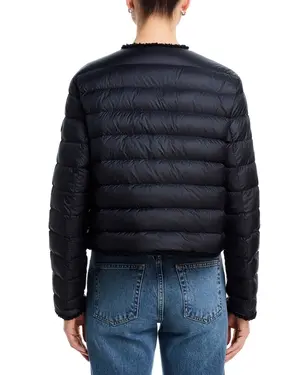 Moncler Fleurs Quilted Jacket With Textured Trim - Black