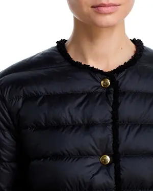 Moncler Fleurs Quilted Jacket With Textured Trim - Black
