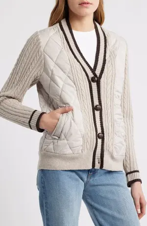 CITY BLUES Quilted Cable Stitch Cardigan