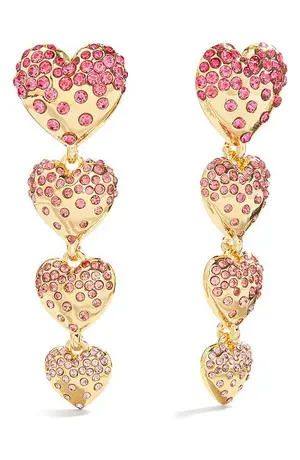 Baublebar Isabelle Pavé Heart Linear Drop Earrings - Gold/pink