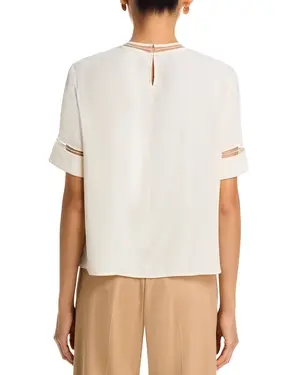 Fabiana Filippi Manica Corta Mesh Trim Top - Burro