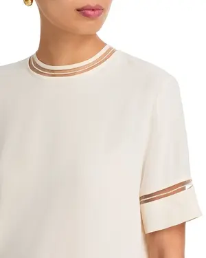 Fabiana Filippi Manica Corta Mesh Trim Top - Burro