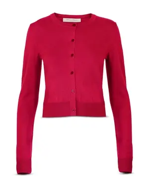 Carolina Herrera Long Sleeve Crewneck Cardigan - Claret